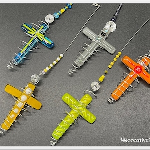 Fused Glass Cross, Hanging Art Glass Cross, Rearview Mirror Cross, Sun ...