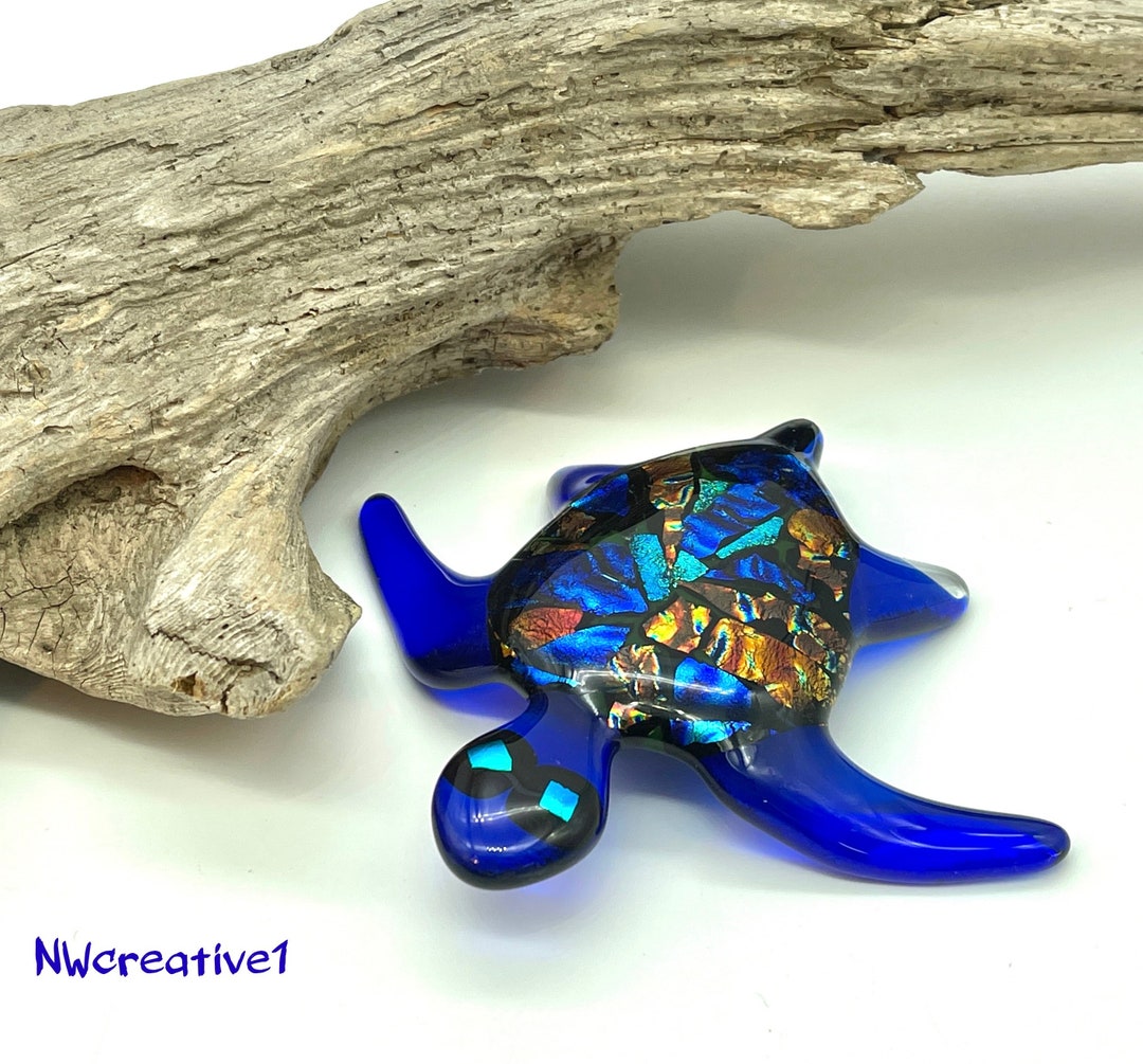Glass Turtle, Dark Blue Colorful Fused Glass Turtle, Turtle Sculpture ...