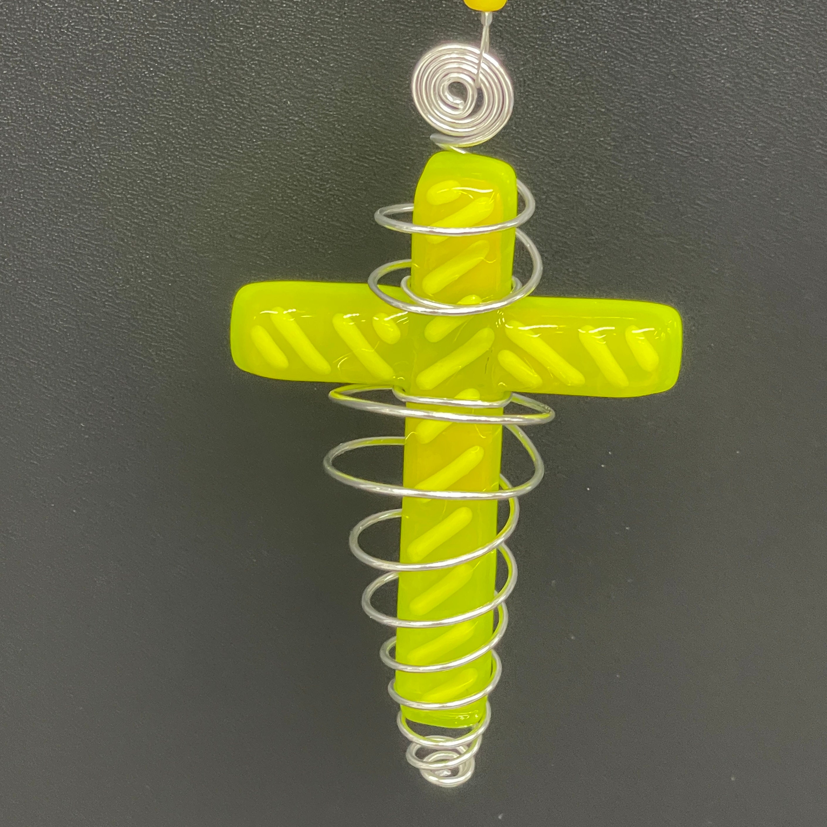 Fused Glass Cross, Hanging Art Glass Cross, Rearview Mirror Cross, Sun ...