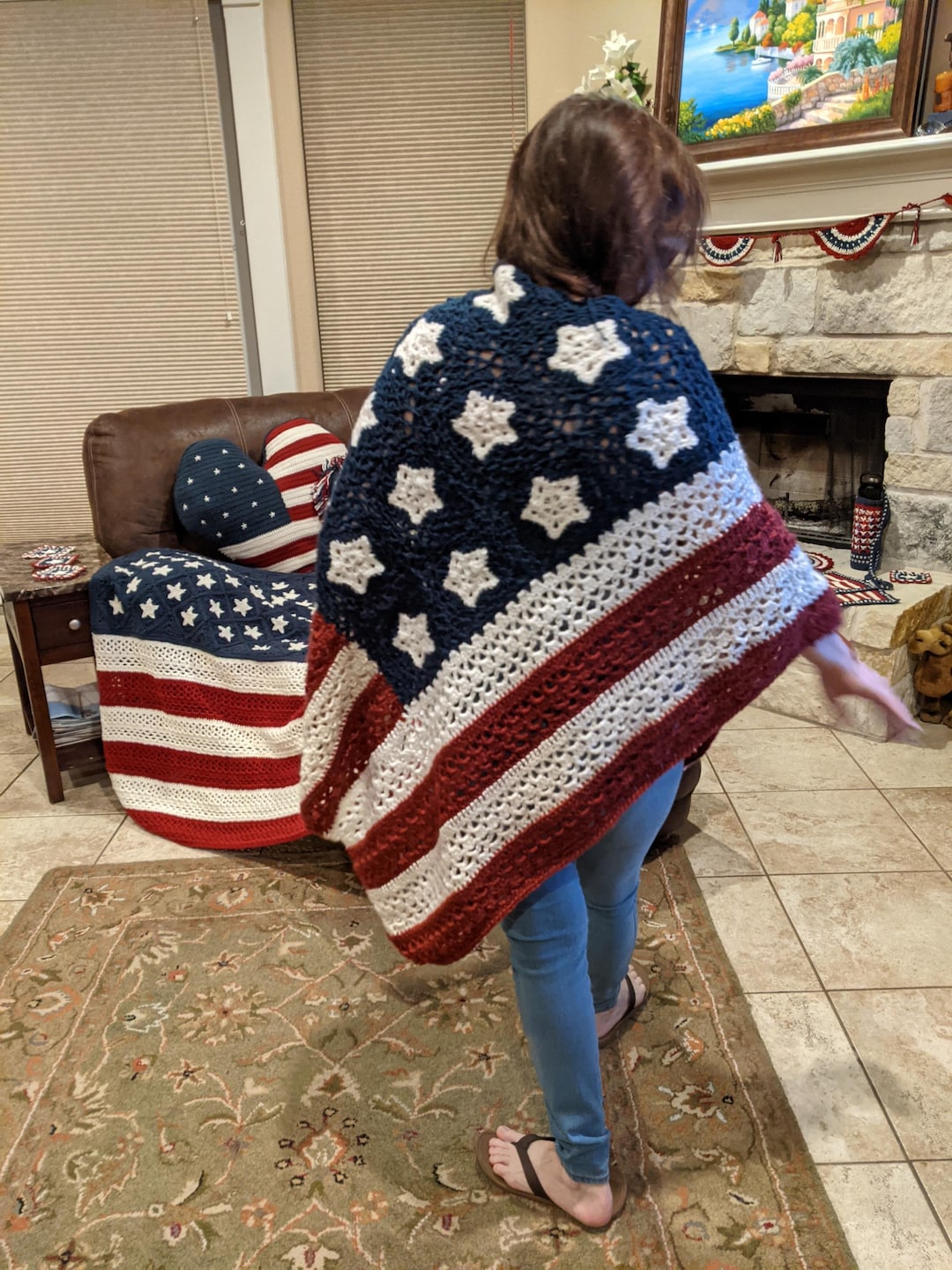 Crochet American Flag Poncho: Boho Granny Star Design - Etsy