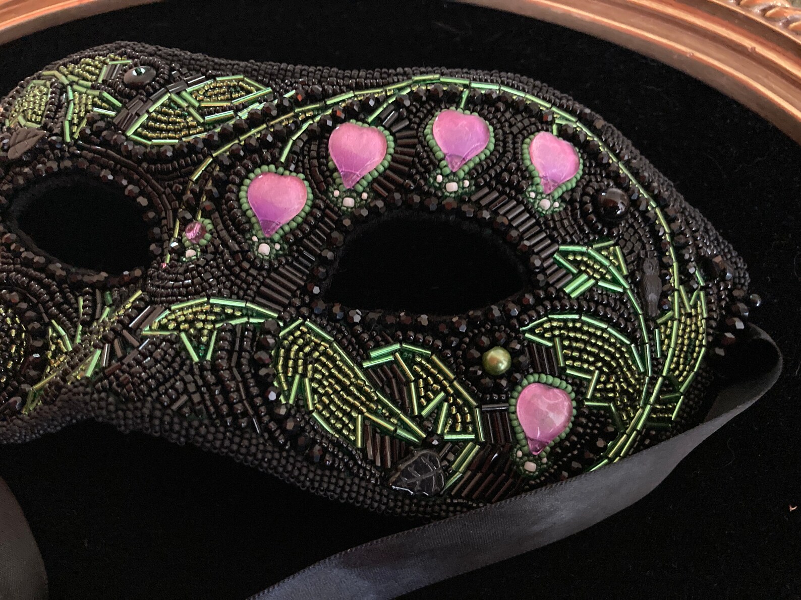 Night Garden Bleeding Hearts & Dragonfly Hand-beaded Mask Wearable Art ...