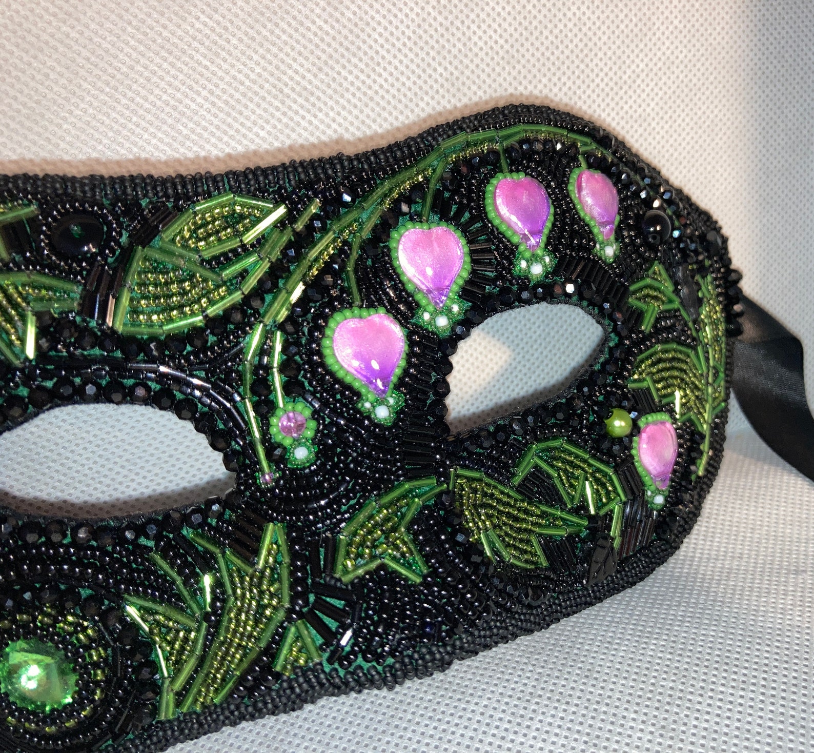 Night Garden Bleeding Hearts & Dragonfly Hand-beaded Mask Wearable Art ...