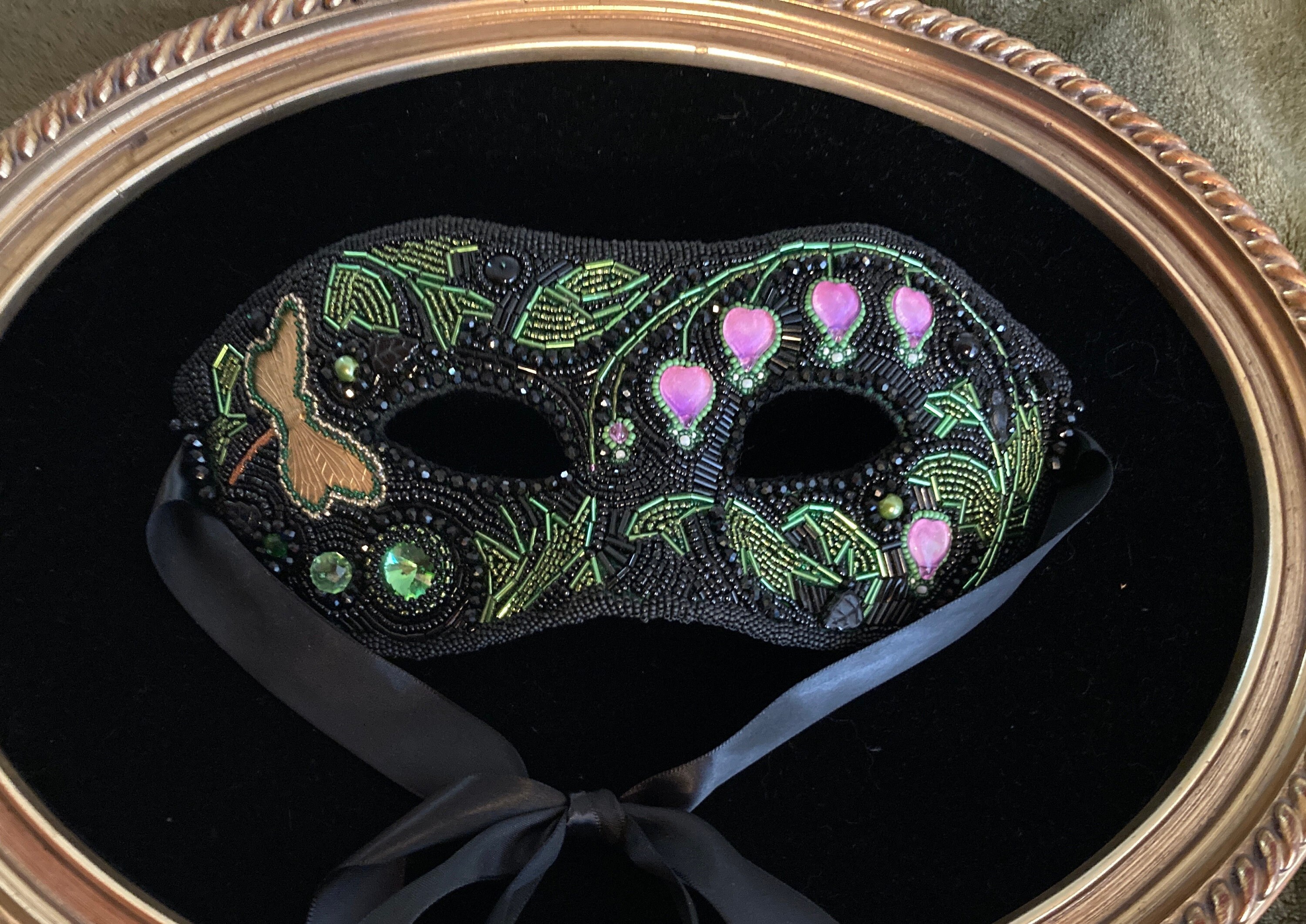 Night Garden Bleeding Hearts & Dragonfly Hand-beaded Mask Wearable Art ...