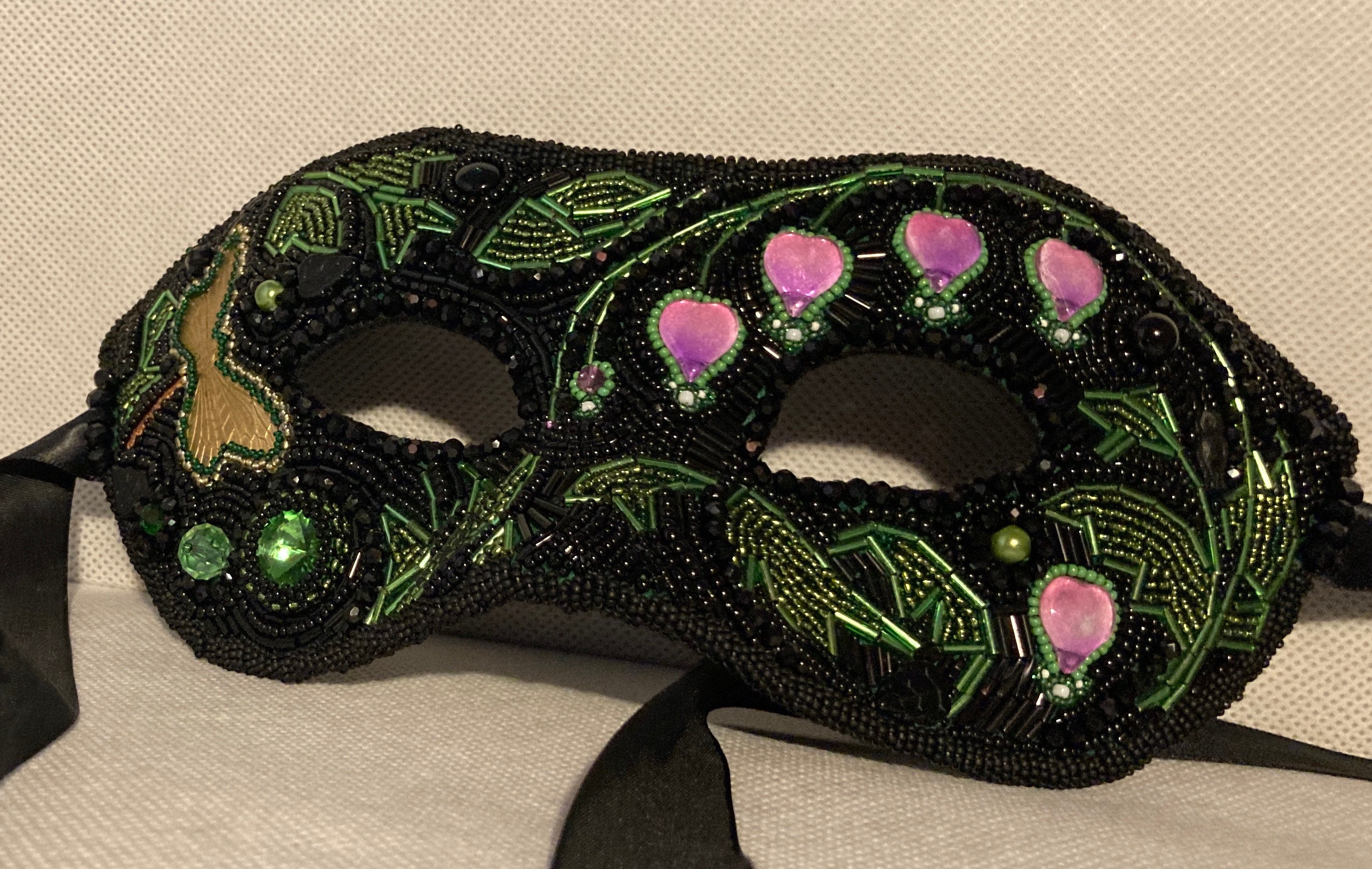 Night Garden Bleeding Hearts & Dragonfly Hand-beaded Mask Wearable Art ...