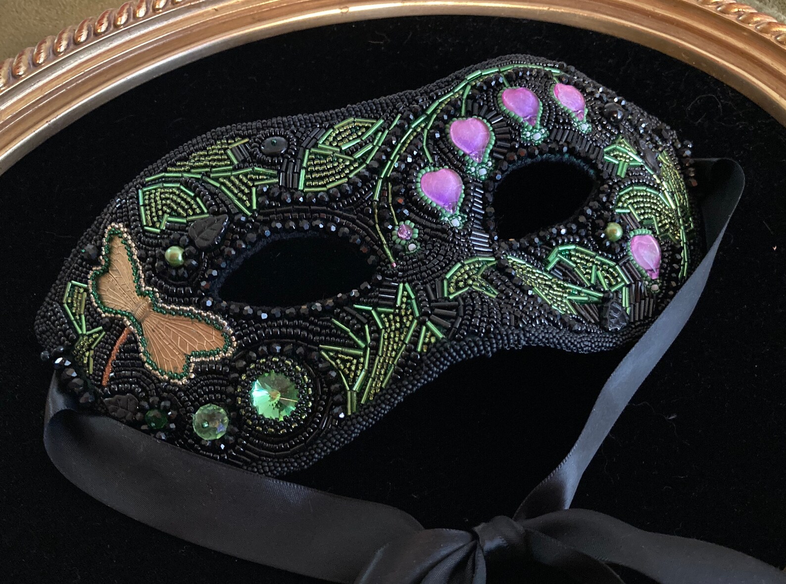Night Garden Bleeding Hearts & Dragonfly Hand-beaded Mask Wearable Art ...