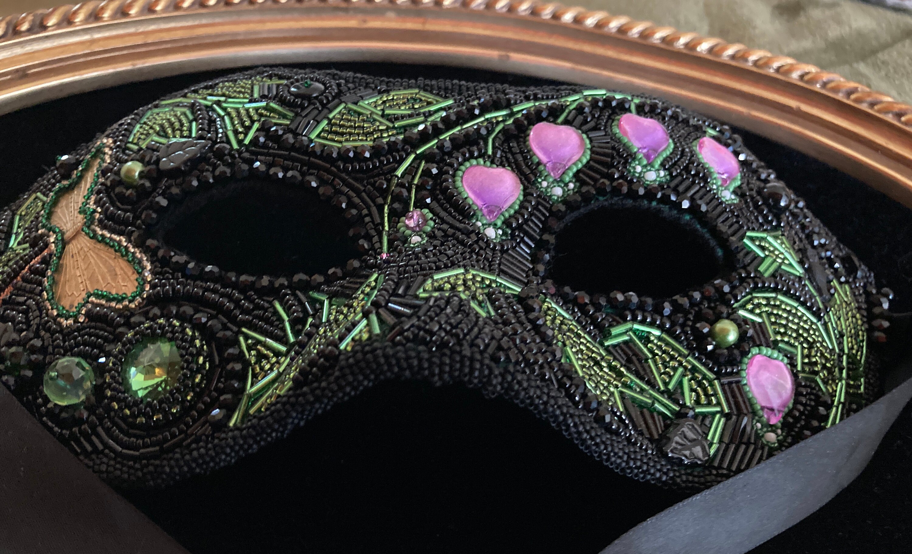 Night Garden Bleeding Hearts & Dragonfly Hand-beaded Mask Wearable Art ...