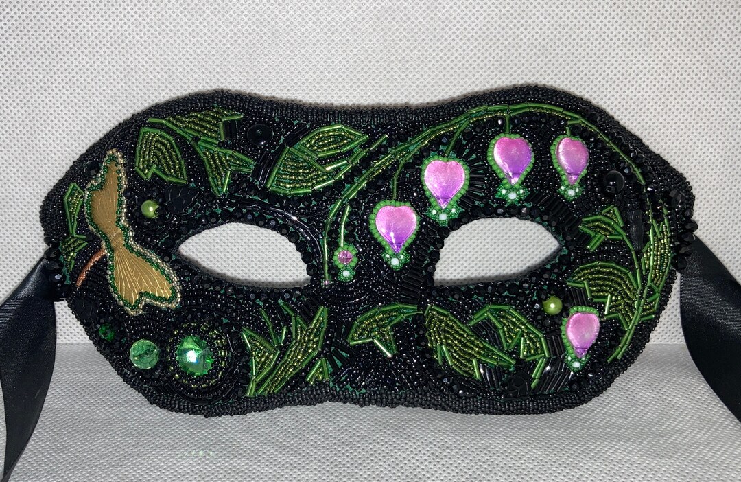 Night Garden Bleeding Hearts & Dragonfly Hand-beaded Mask Wearable Art ...