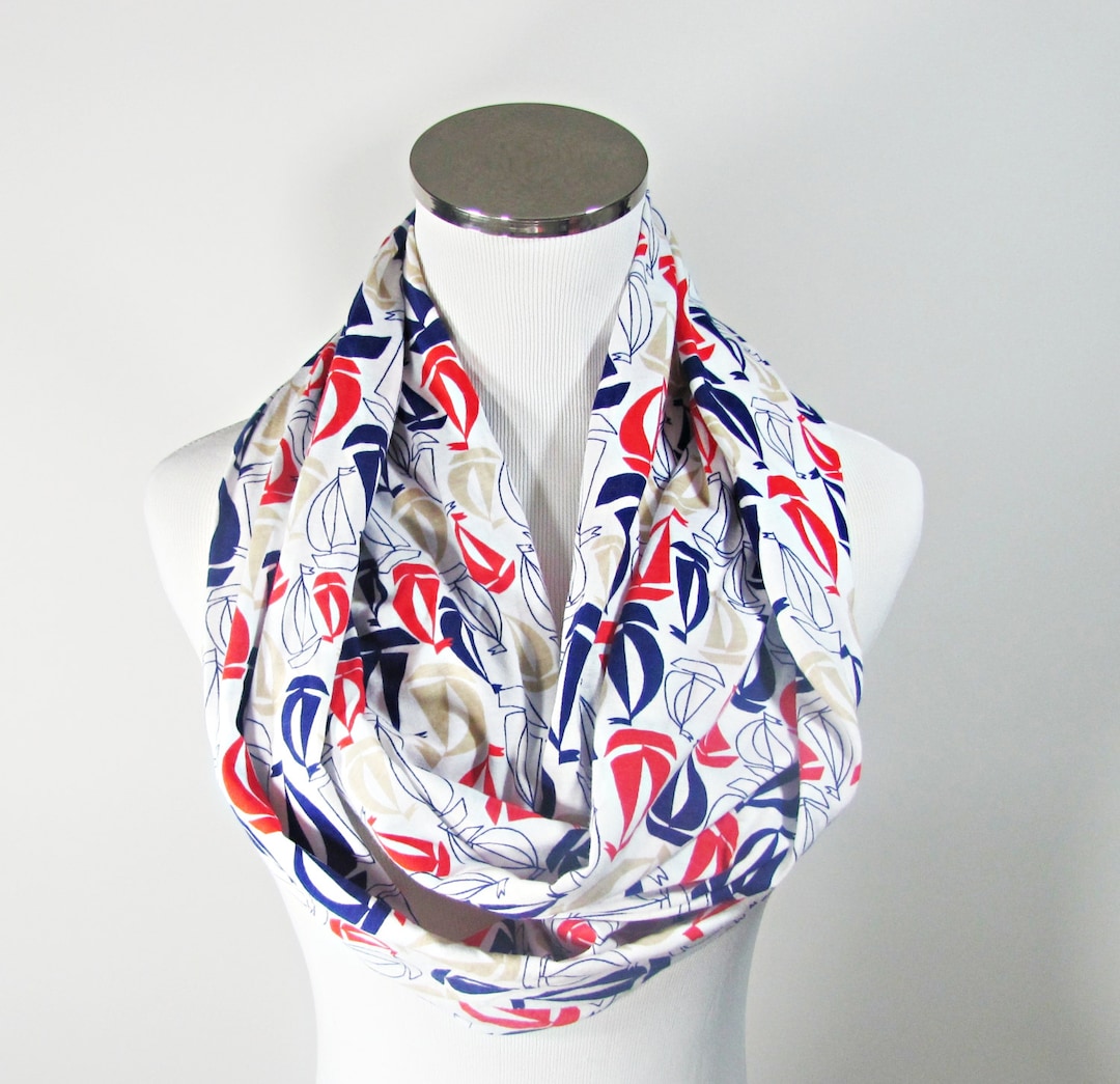 Classic Nautical Infinity Scarf.long Wrap/ Circle /loop Around Scarf ...