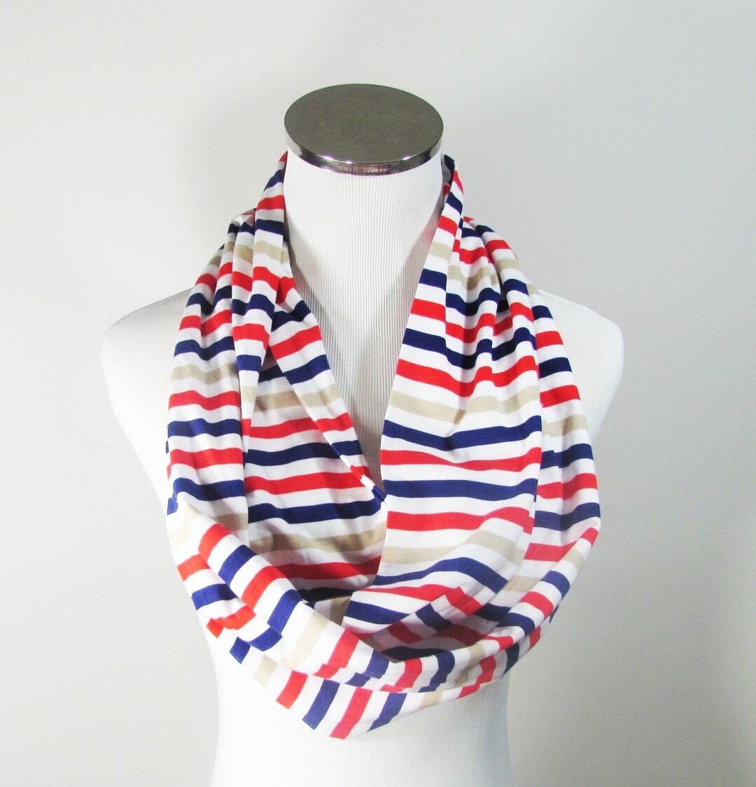 Nautical Striped Infinity Scarf.colors :blue, Red and White. Scarf Loop ...