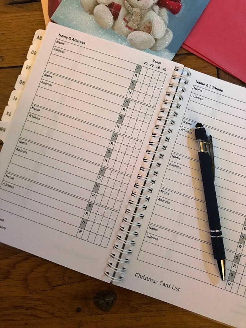 Christmas Card Address Book With A-Z TABS 8 Yr Tracker Personalized ...