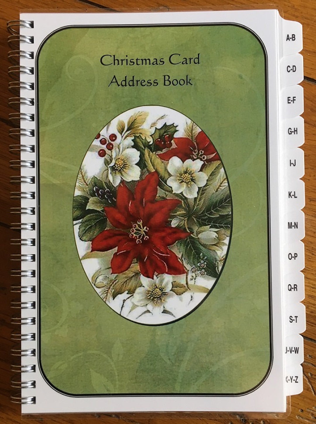 LARGE PRINT Christmas Card Address Book With A-Z Tabs Poinsettia ...