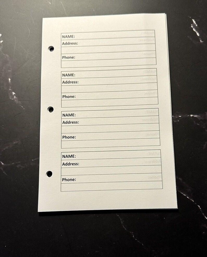 A5 Address Book Refill Pages – Large Print for a 3-ring Binder – 50 ...