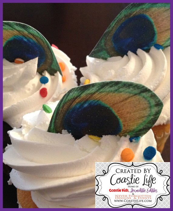 25 Edible Peacock Feathers YOU CUT OUT on Real Frosting Icing Paper 25 ...