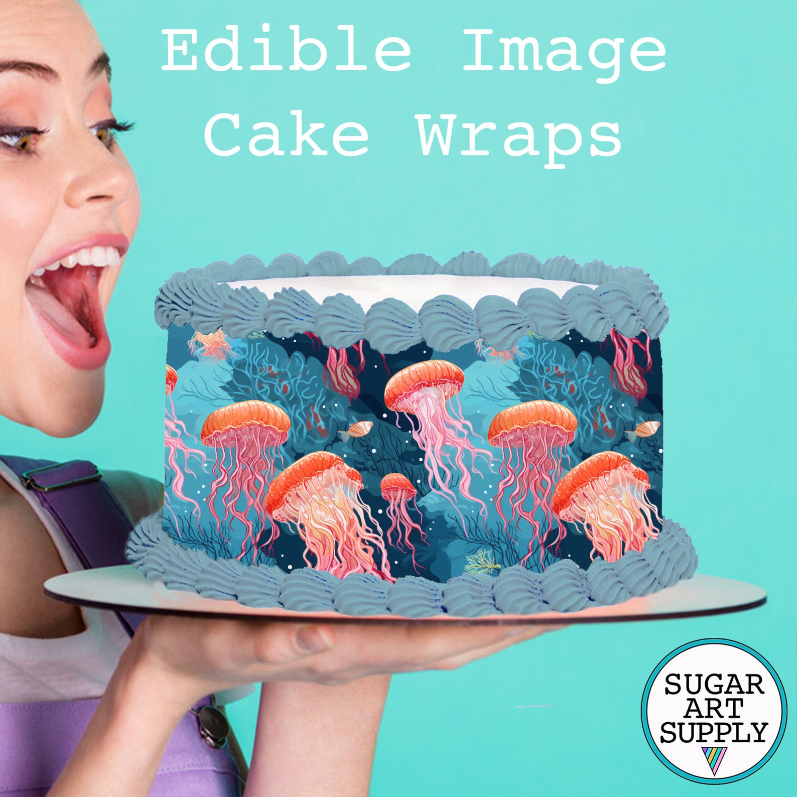 Jelly Fish Underwater Ocean Edible Image Cake Wrap Topper - Etsy