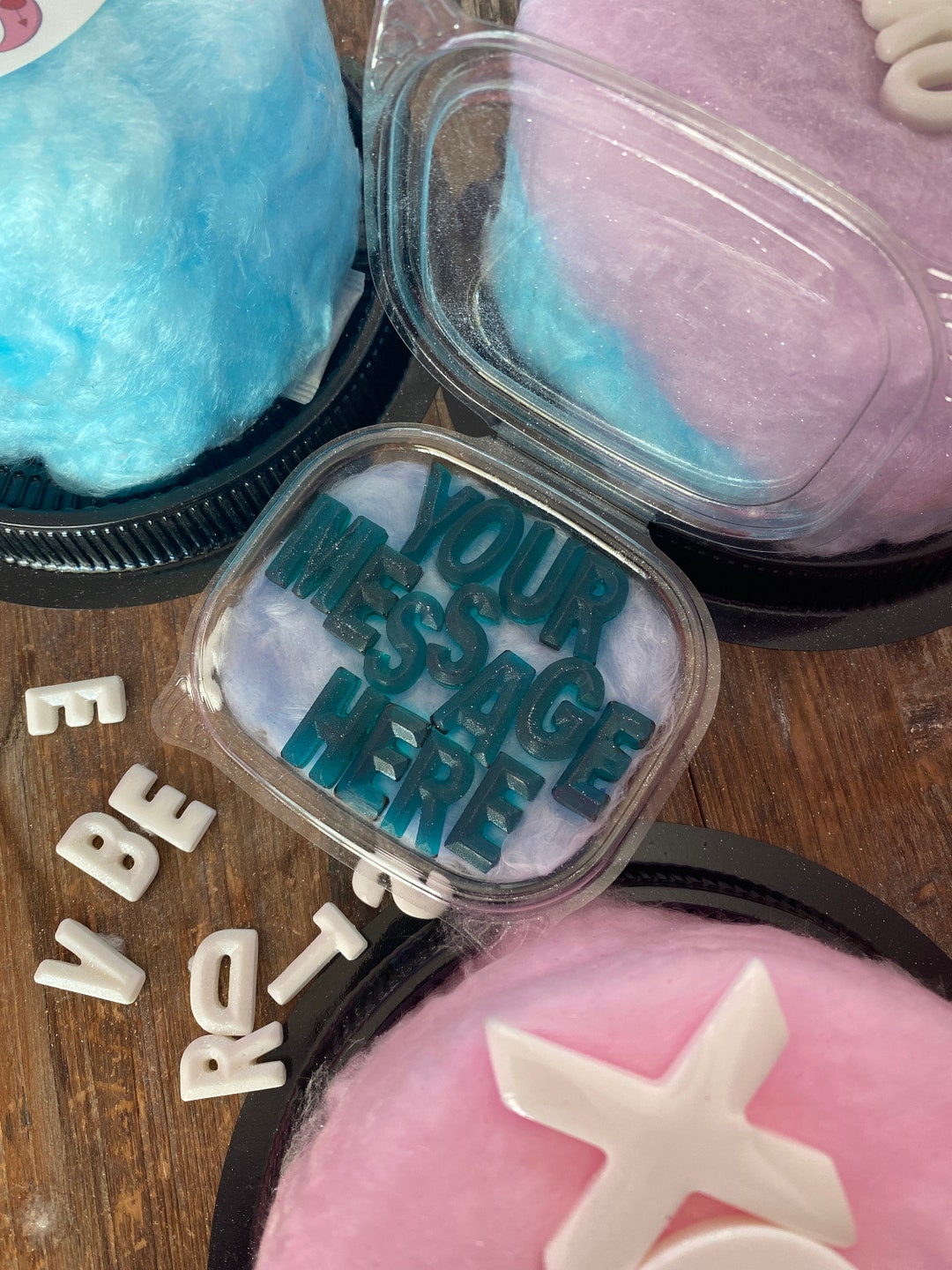 Custom Cotton Candy Cake With Personalized Hard Candy Message of Edible ...