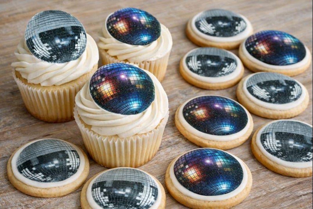 Edible Disco Ball Cookie, Cupcake & Cake Toppers – Frosting Edible ...