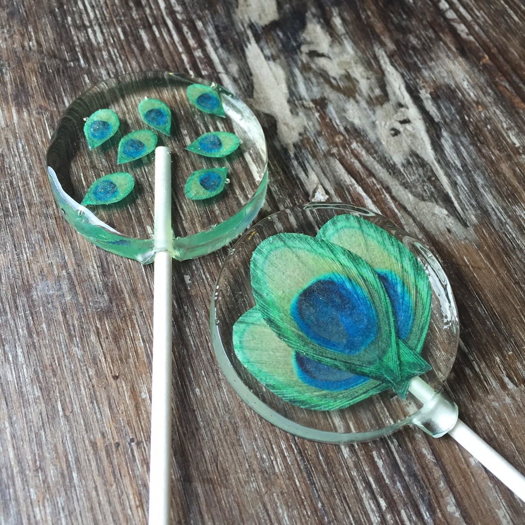 Candy Peacock Feather Lollipops Hard Candy Suckers Favors - Etsy