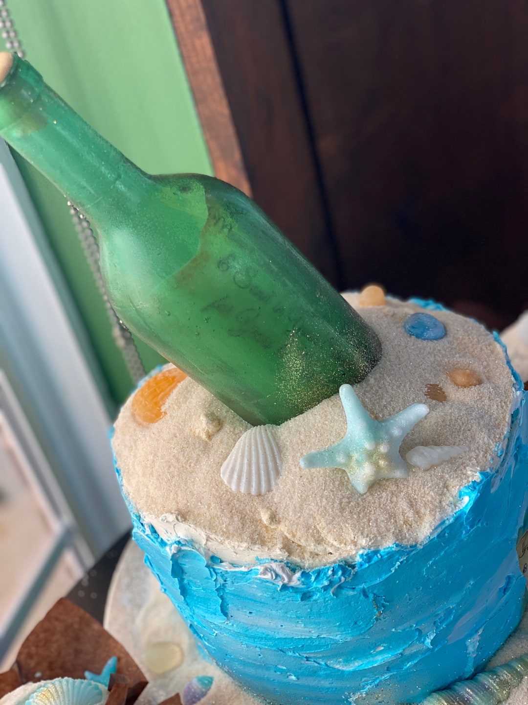 Edible Message in a Sugar Bottle Beach Ocean Cake Topper for Wedding ...