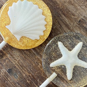 Beach Themed Lollipops With Edible Shells and Food Grade Glitter Made ...