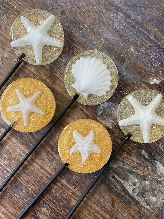 Beach Themed Lollipops with Edible Shells and Food Grade Glitter Made ...