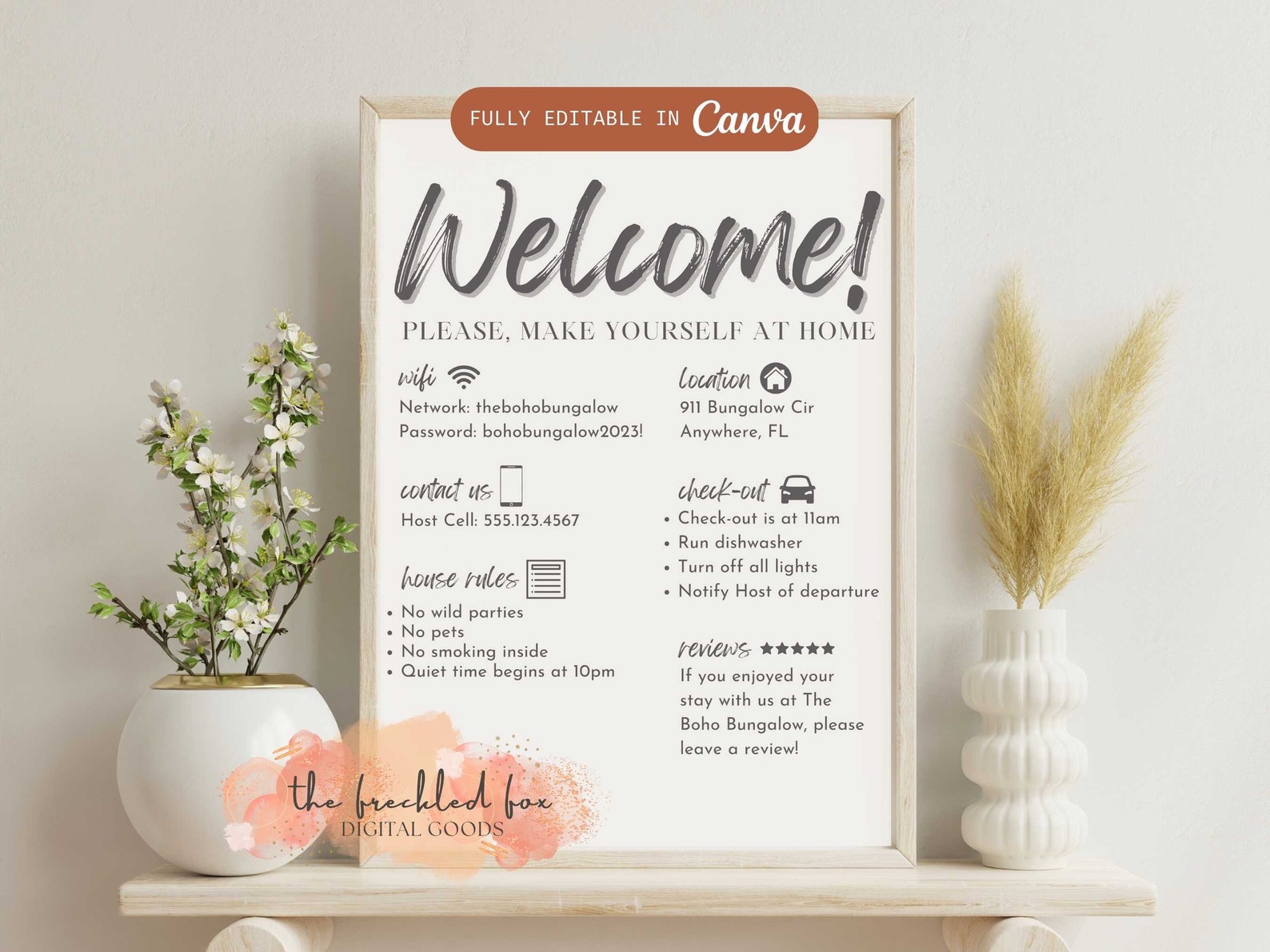 Airbnb, VRBO, Vacation House Rental Host Welcome Sign Template Canva ...
