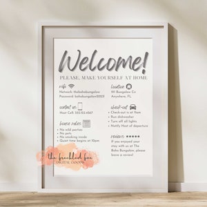 Airbnb, VRBO, Vacation House Rental Host Welcome Sign Template Canva ...