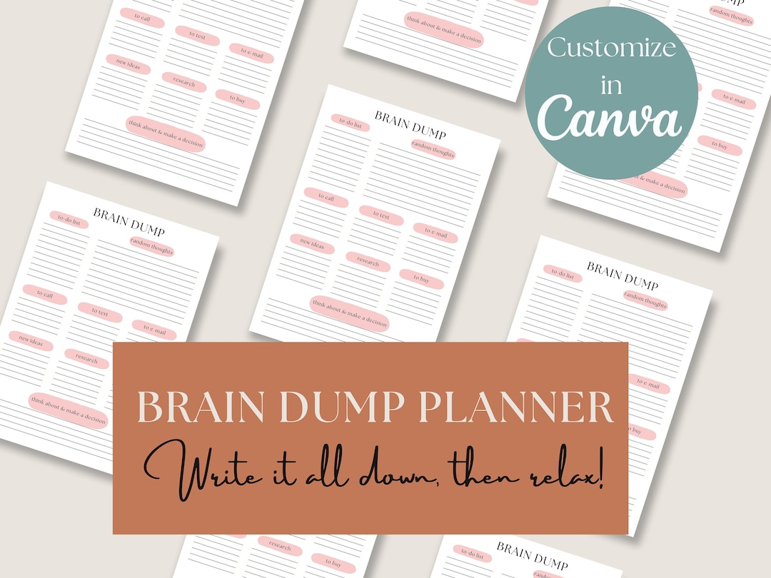 Brain Dump Planner, ADHD, Write It Down, Relax Before Sleep, CANVA ...