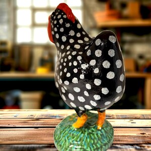 OOAK Whimsical Paper Mache Clay Black and White Chicken -"bertha" - Etsy