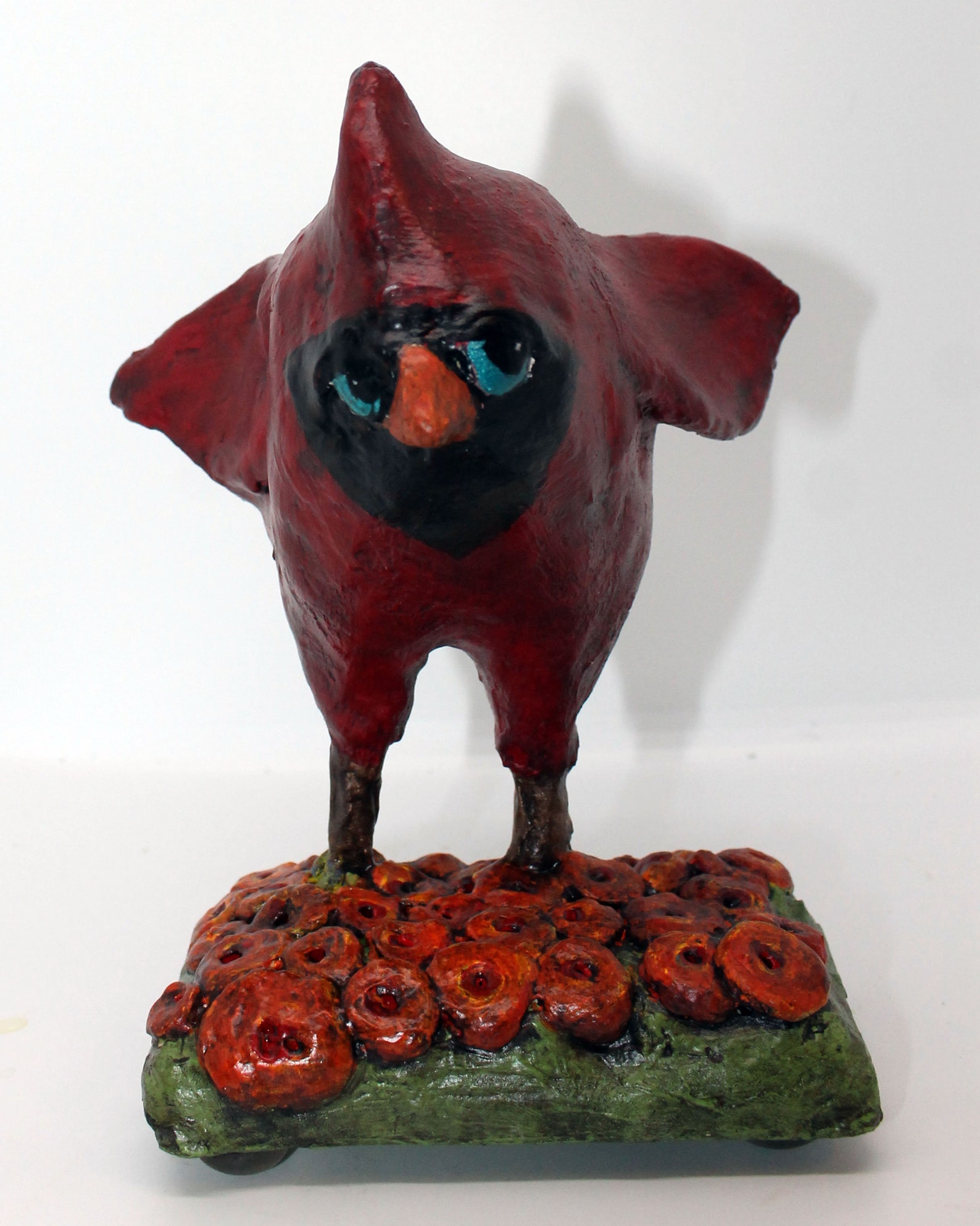 Paper Mache Clay Bird Sculpture mr Cardinal - Etsy
