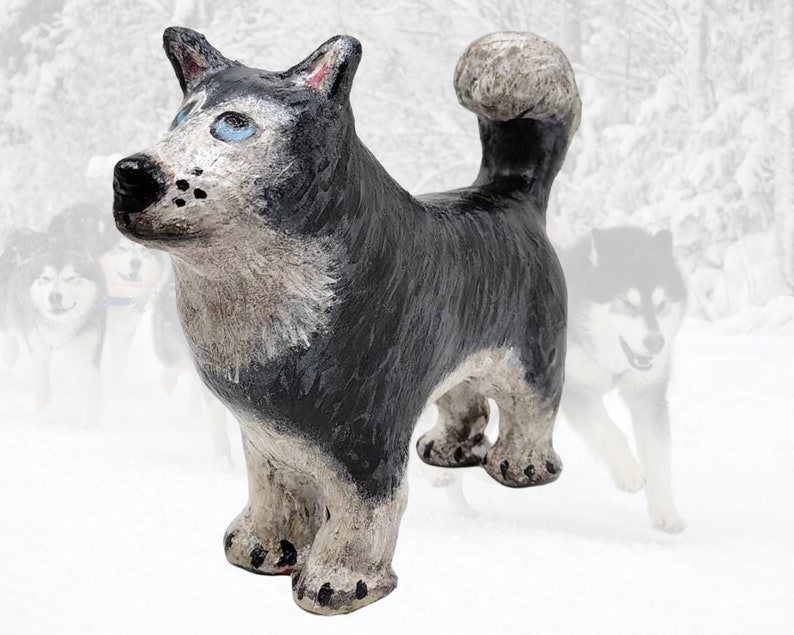 Whimsical Paper Mache Husky Dog Sculpture, Hand-painted - Etsy