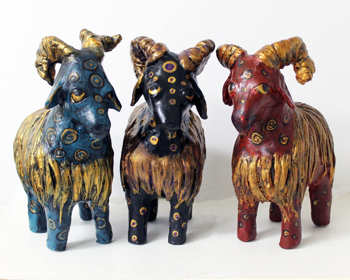 The Royal Goats of Ur blue paper Mache Clay Goat Sculptures - Etsy
