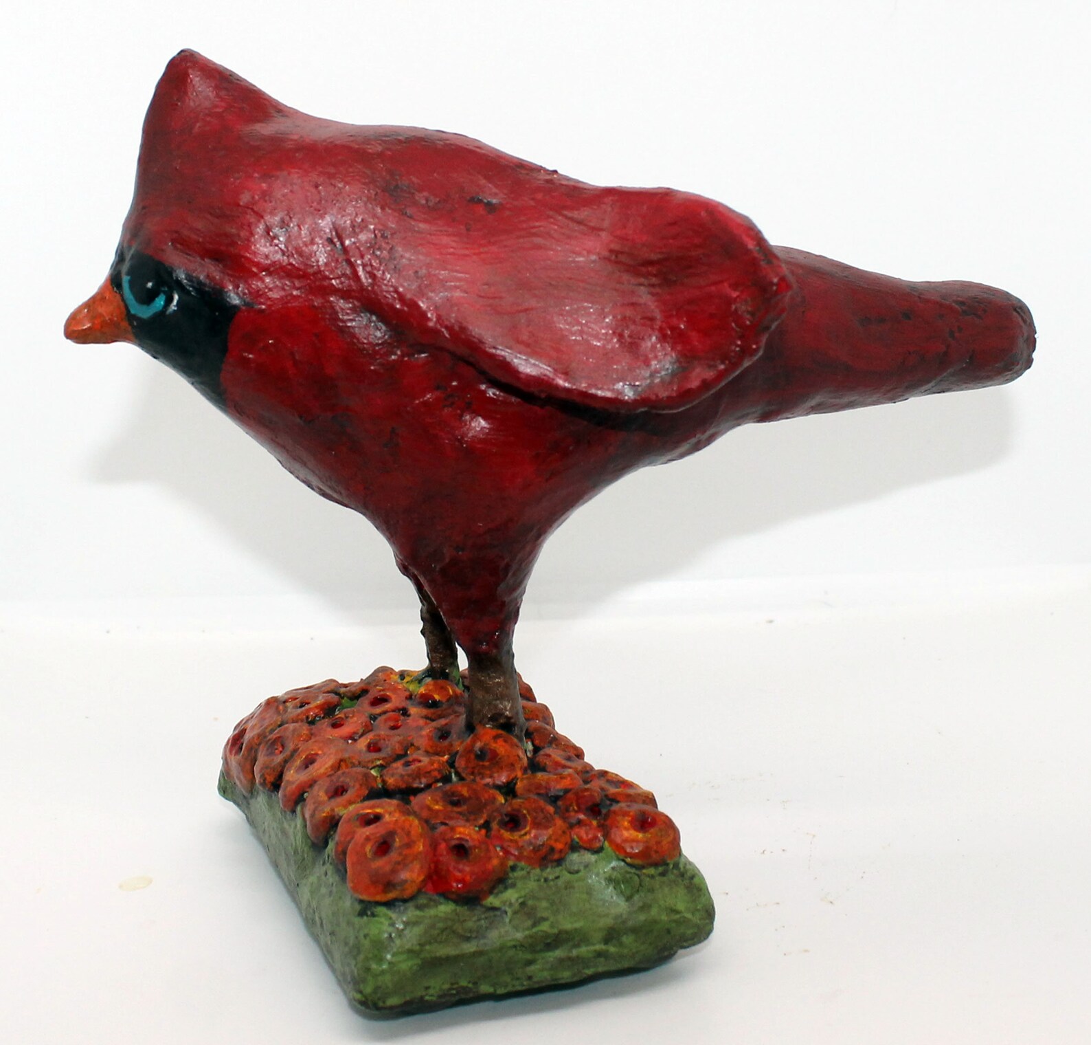Paper Mache Clay Bird Sculpture mr Cardinal - Etsy