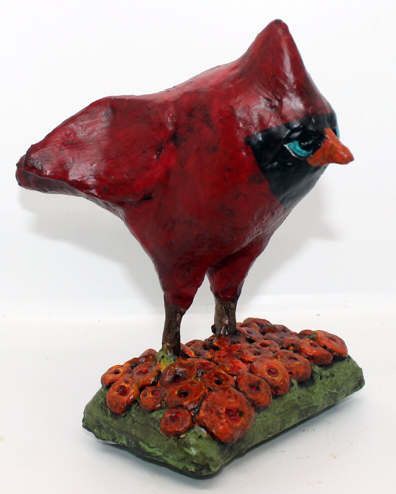 Paper Mache Clay Bird Sculpture mr Cardinal - Etsy