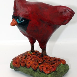 Paper Mache Clay Bird Sculpture -mr Cardinal - Etsy