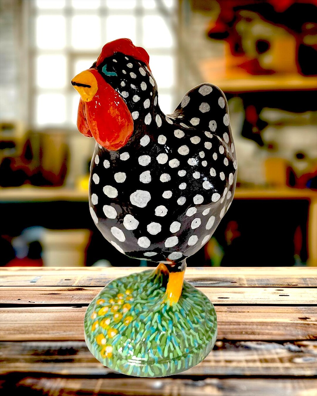 OOAK Whimsical Paper Mache Clay Black and White Chicken -"bertha" - Etsy