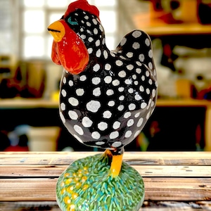 OOAK Whimsical Paper Mache Clay Black and White Chicken -"bertha" - Etsy