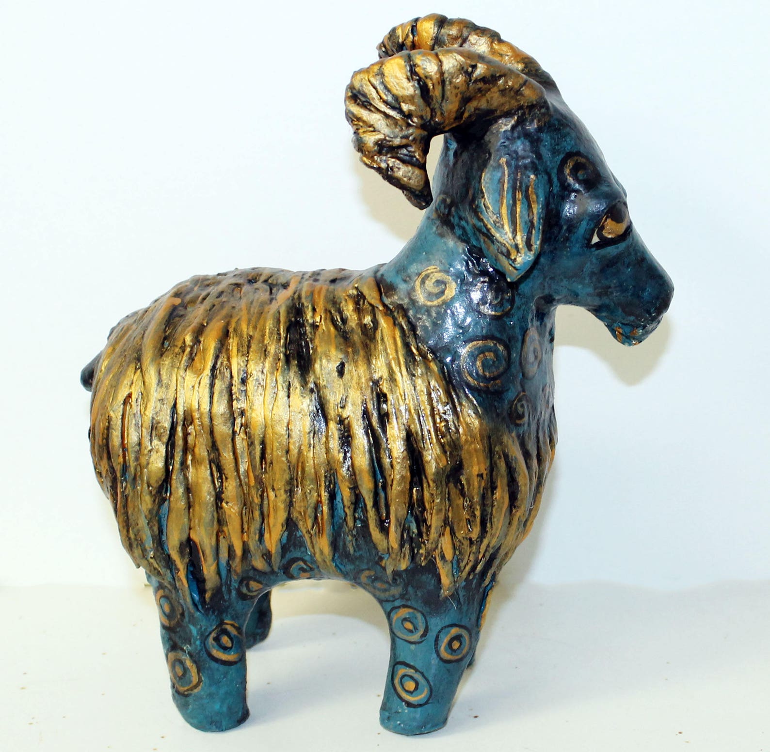 The Royal Goats of Ur blue paper Mache Clay Goat Sculptures - Etsy