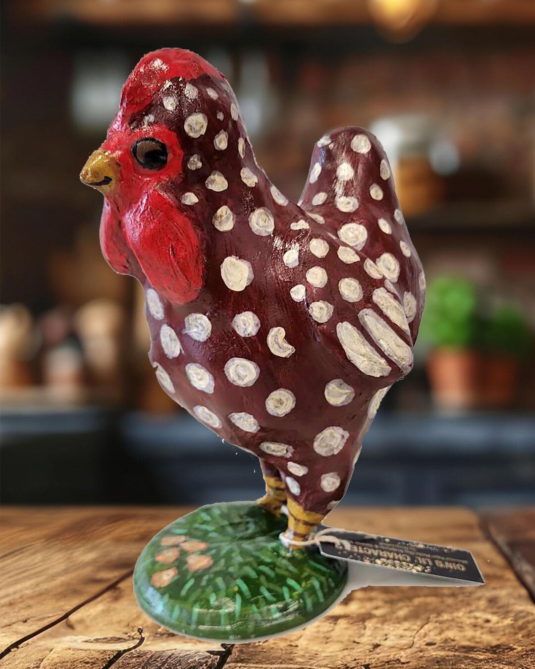 OOAK Whimsical Paper Mache Clay Red and White Chicken - Etsy