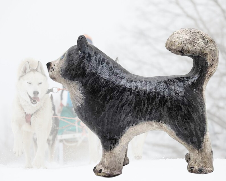 Whimsical Paper Mache Husky Dog Sculpture, Hand-painted - Etsy