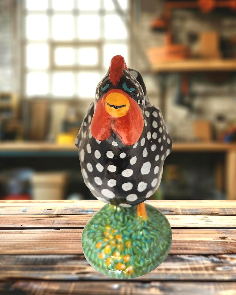 OOAK Whimsical Paper Mache Clay Black and White Chicken -"bertha" - Etsy