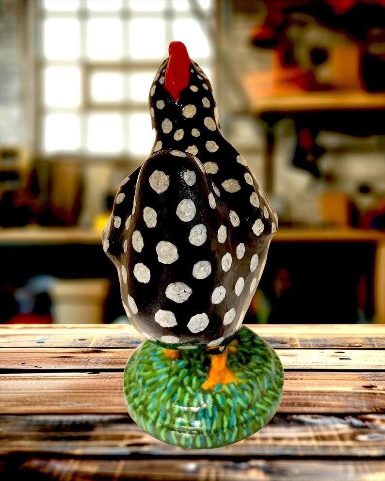 OOAK Whimsical Paper Mache Clay Black and White Chicken -"bertha" - Etsy