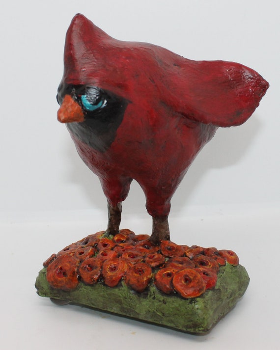 Paper Mache Clay Bird Sculpture mr Cardinal | Etsy