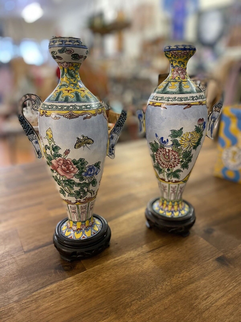 VERY Rare Highly Collectable Pair Canton Enamel Vases - Etsy