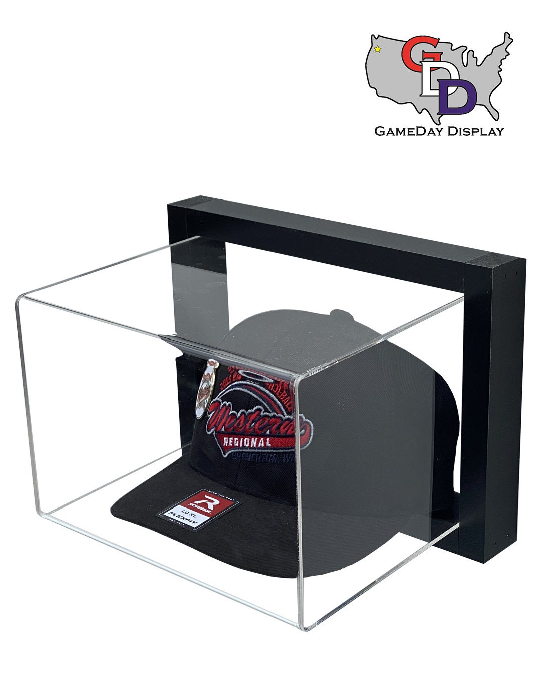 Framed Acrylic Wall Mount Hat Display Case UV Protecting Secure Mount ...