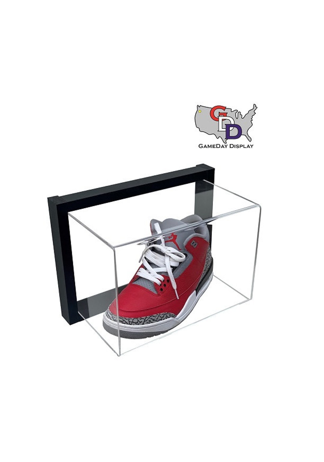 Framed Acrylic Wall Mount Shoe Display Size 11 and Under UV Protect ...