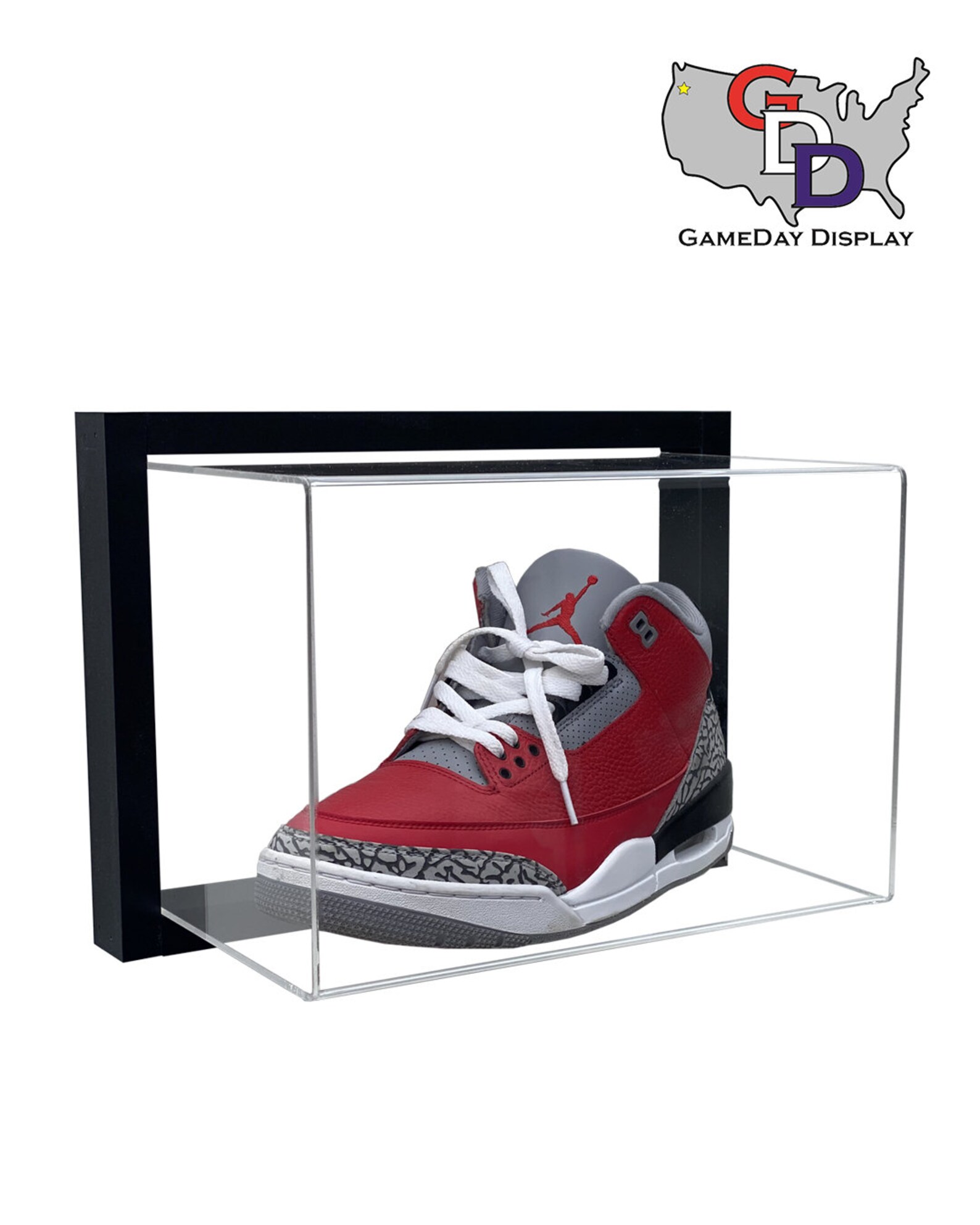 Framed Acrylic Wall Mount Shoe Display Size 11 and Under UV Protect ...
