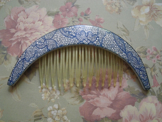 Vintage 1960s Metallic Tiara Beehive Hair Comb - Gem