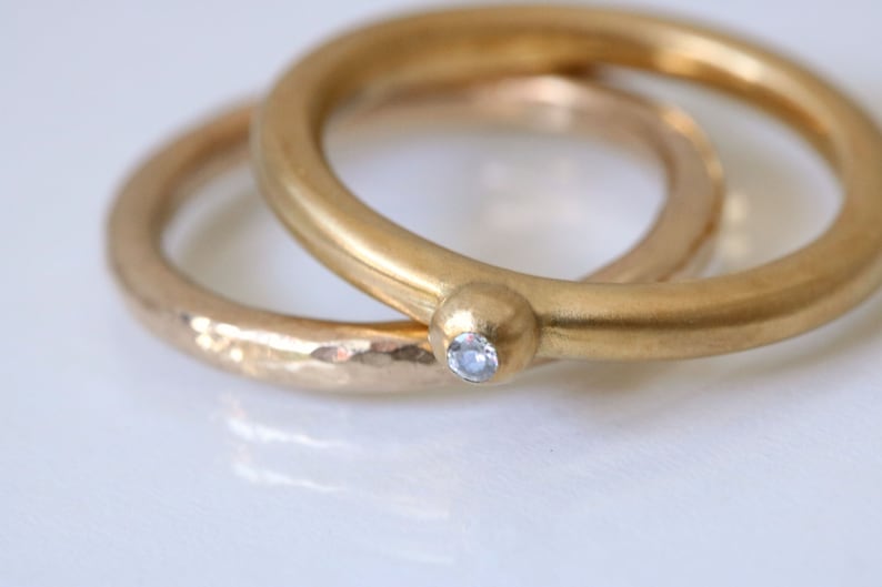 Wedding Rings Sets, Set of 2 Gold Rings, Hammered Wedding Ring Set ...