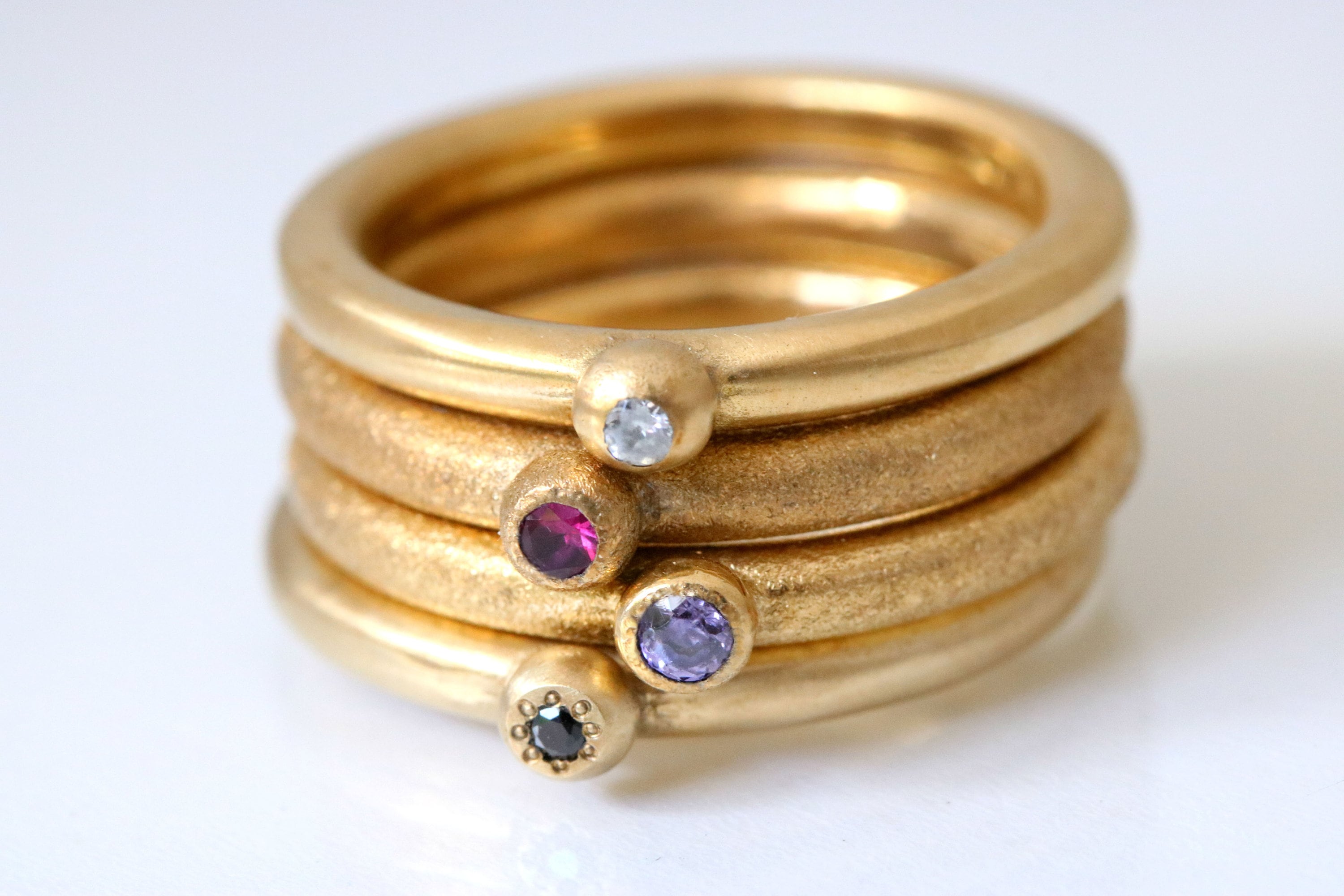 Wedding Rings Sets, Set of 2 Gold Rings, Hammered Wedding Ring Set ...