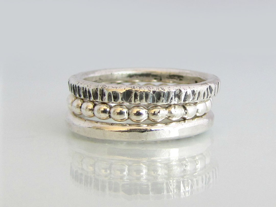 Silver Band, Set of 3 Stacking Rings, 3rd Anniversary Gift, Silver ...
